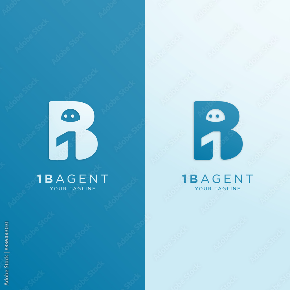 Initial letter and number logo, B and 1, B1, 1B, negative space soft ...
