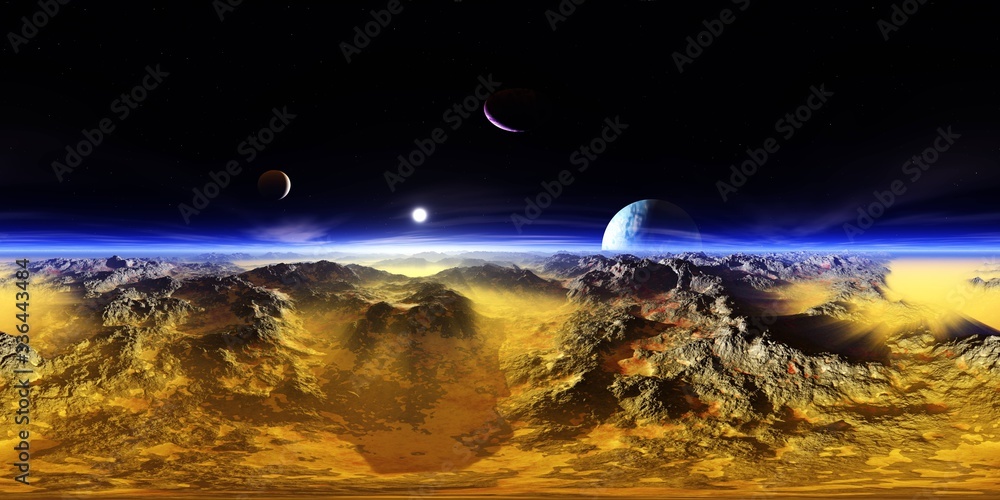 Beautiful alien landscape, panorama of the surface of a fantasy planet ...
