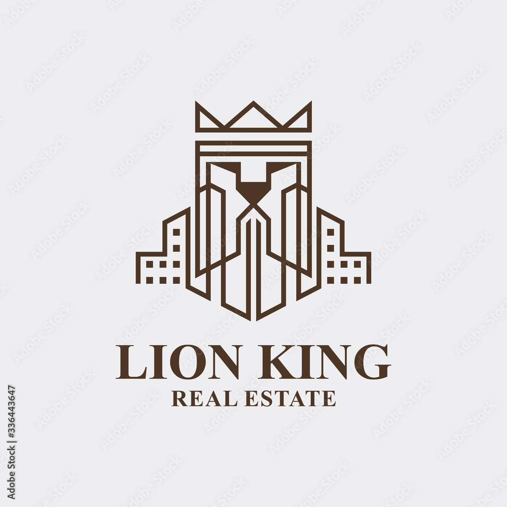 Lion King Real Estate Logo Design. Lion Estate Crown Vector. Building ...