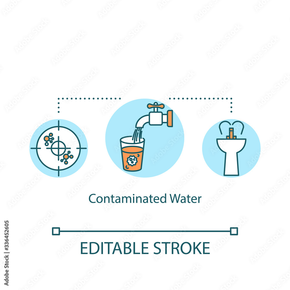 Contaminated water concept icon. Dirty liquid with bacteria and ...