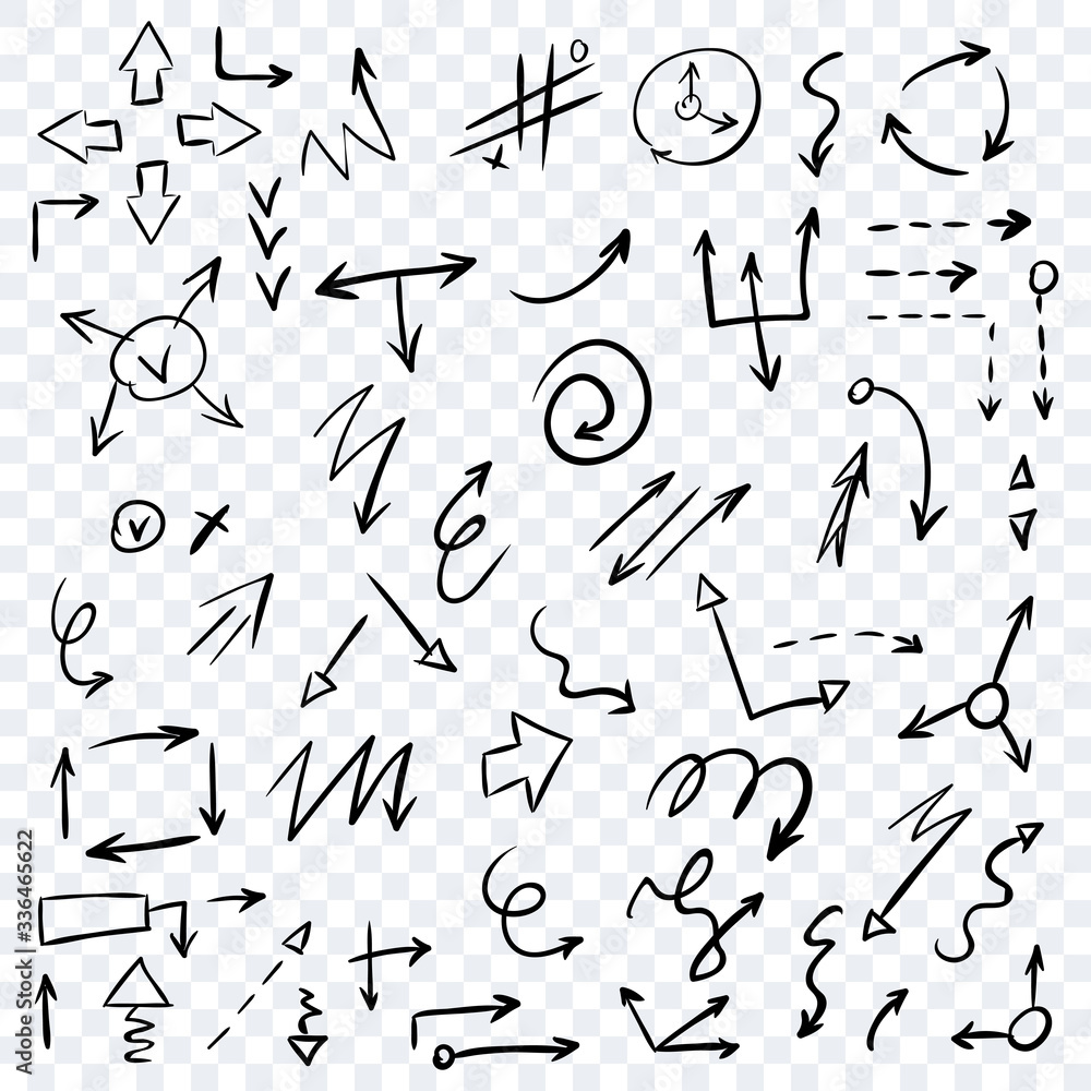 Arrow doodles vector. A set of simple sketches of arrows. Up, down ...