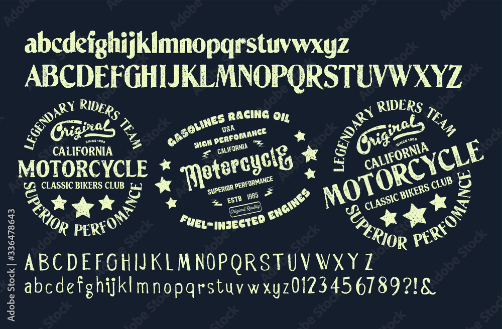 Motorcycle club community logo design.Decorative font. Letters, Numbers ...