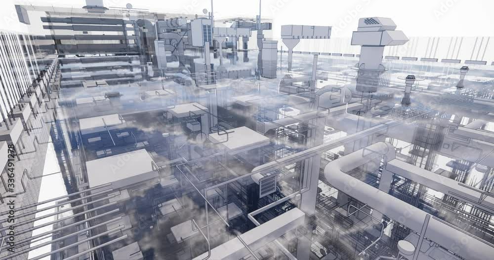 Roof top view visualization of a BIM model of utilites of building with ...