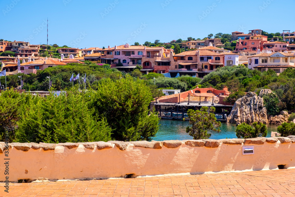 Porto Cervo, Sardinia, Italy - Panoramic view of luxury yacht port ...