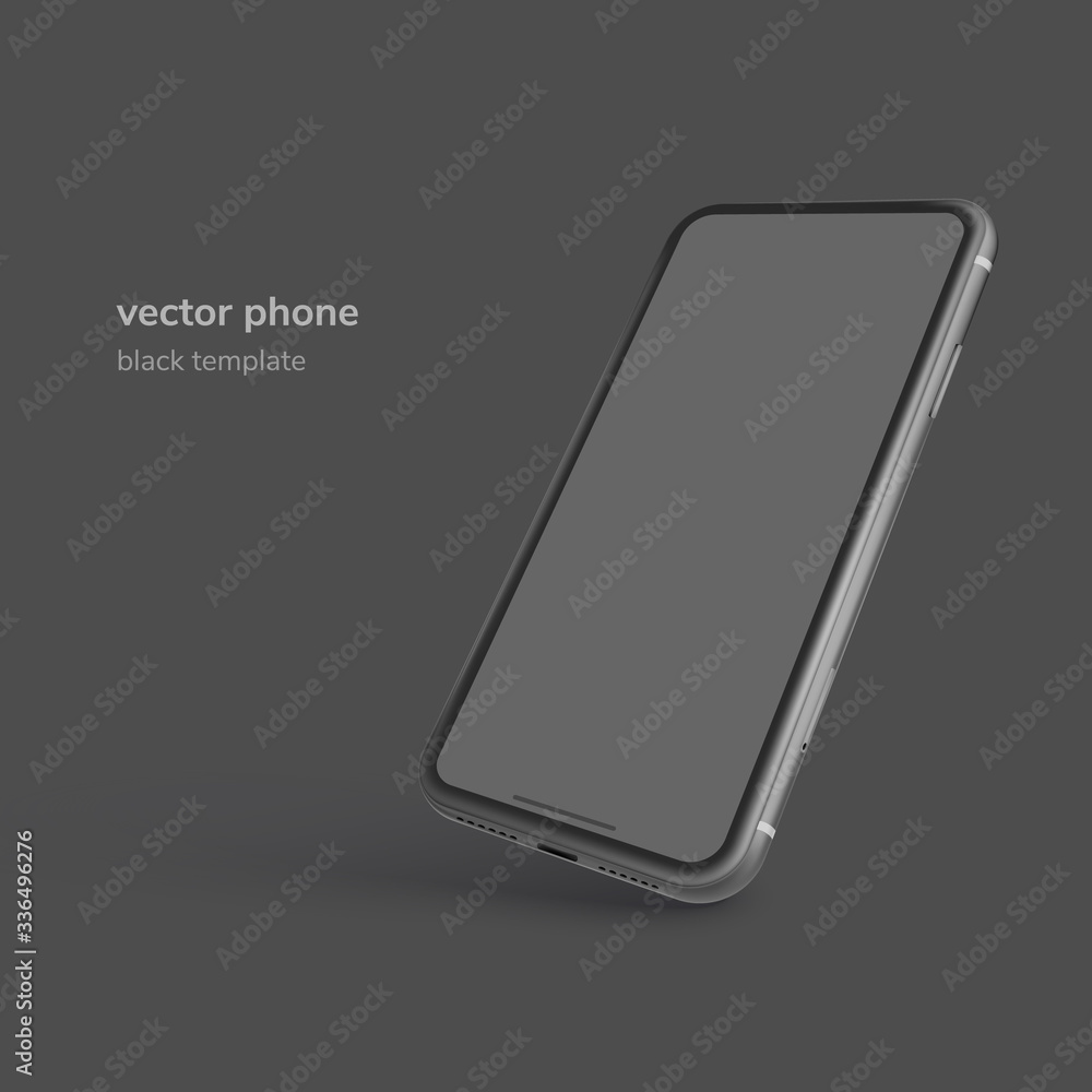 Black vector phone isolated on black background. Realistic template ...
