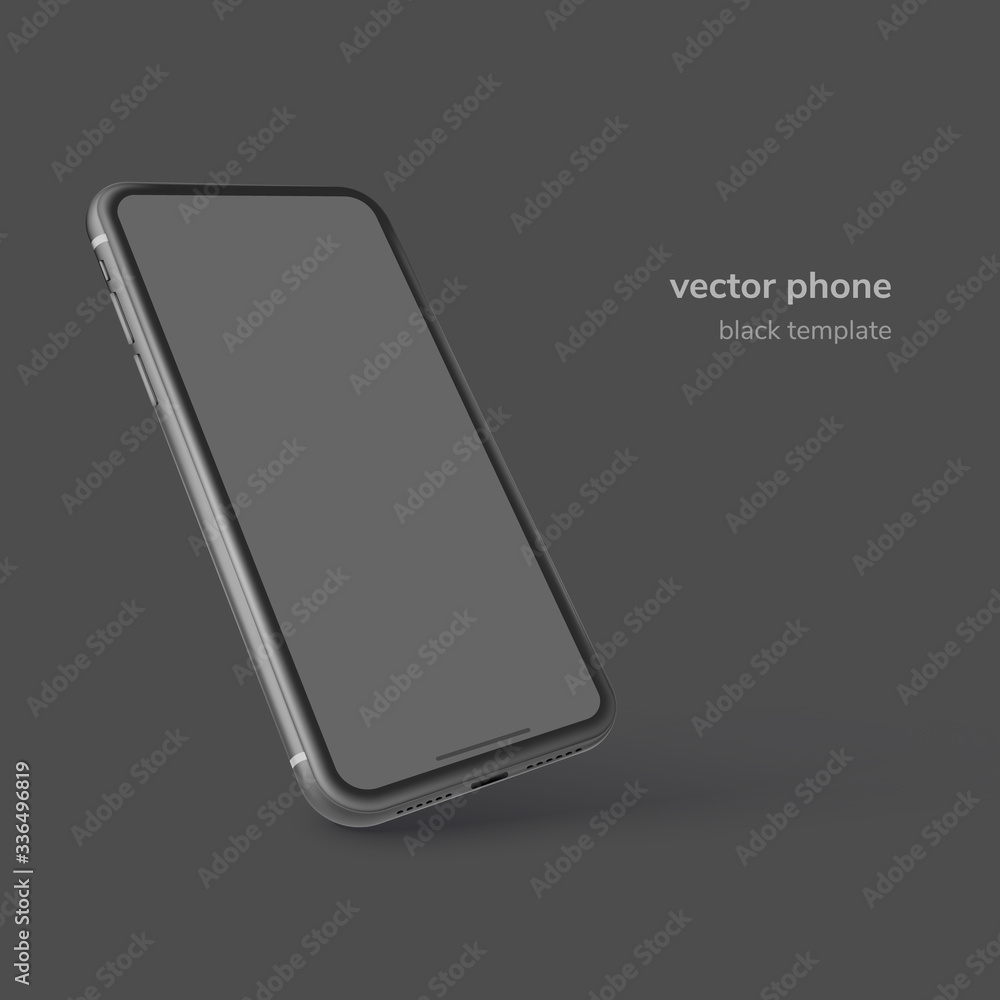 Black vector phone isolated on black background. Realistic template ...