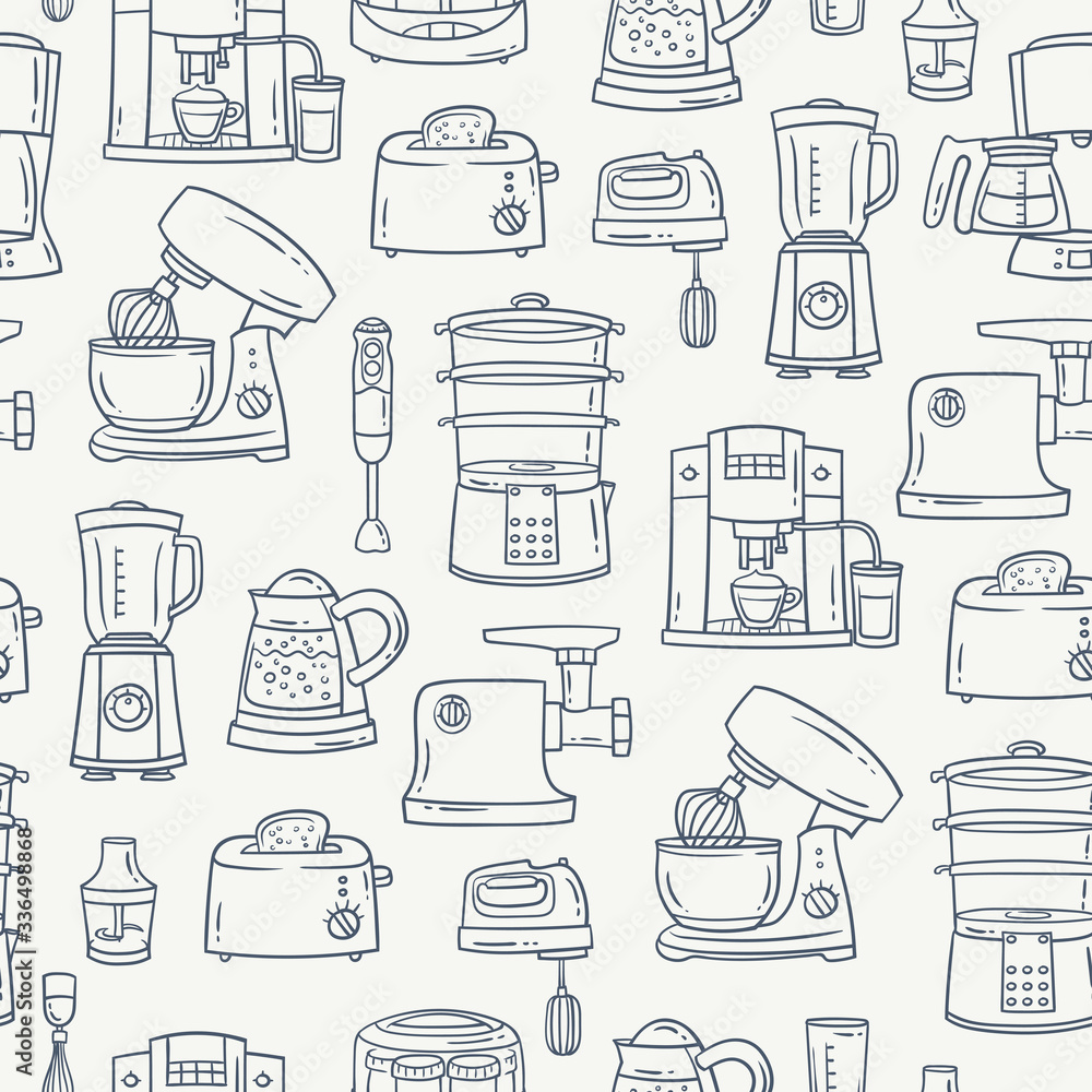 Vector pattern on the theme of kitchen appliances and electronics ...