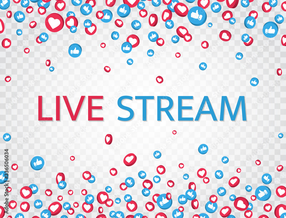 Live stream background with like and thumbs up icons. Live streaming ...