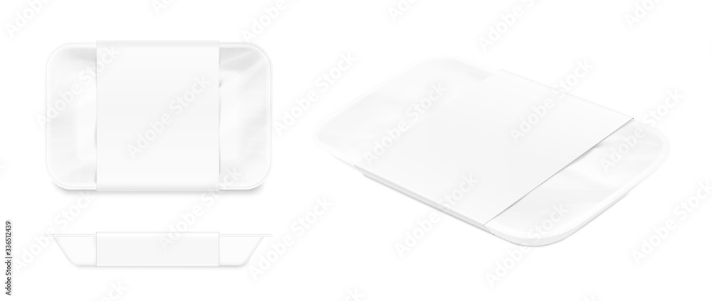Blank tray mockup container. Top, side, perspective view. Vector ...