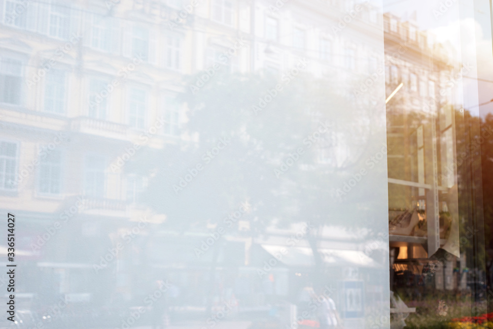 Clean store window with white indoor background for logo mockup. Modern ...