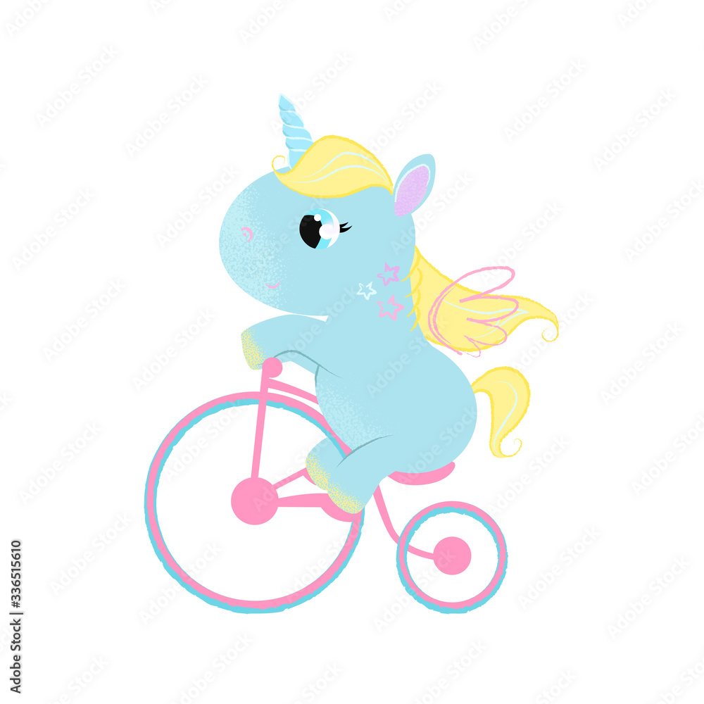 Cartoon unicorn with wings riding bike. Fantasy concept. illustration ...