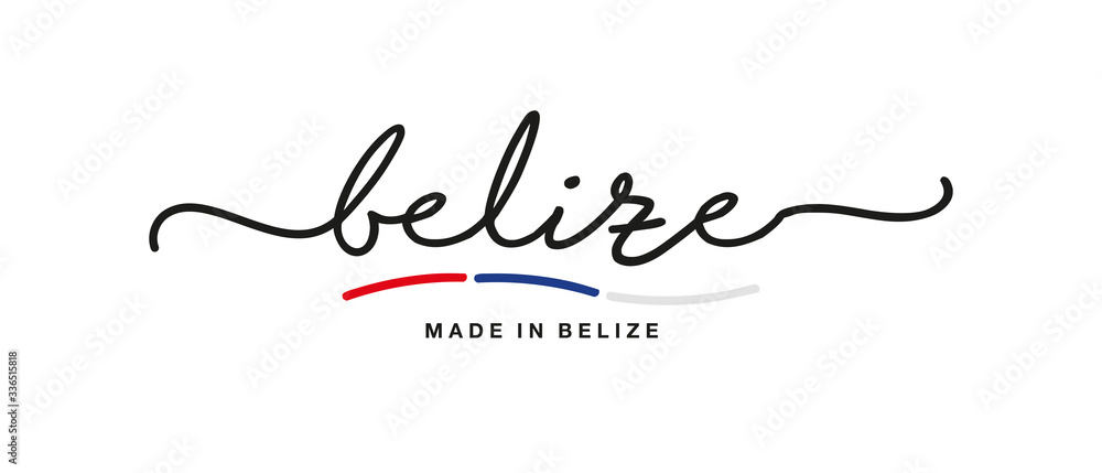 Made in Belize handwritten calligraphic lettering logo sticker flag ...