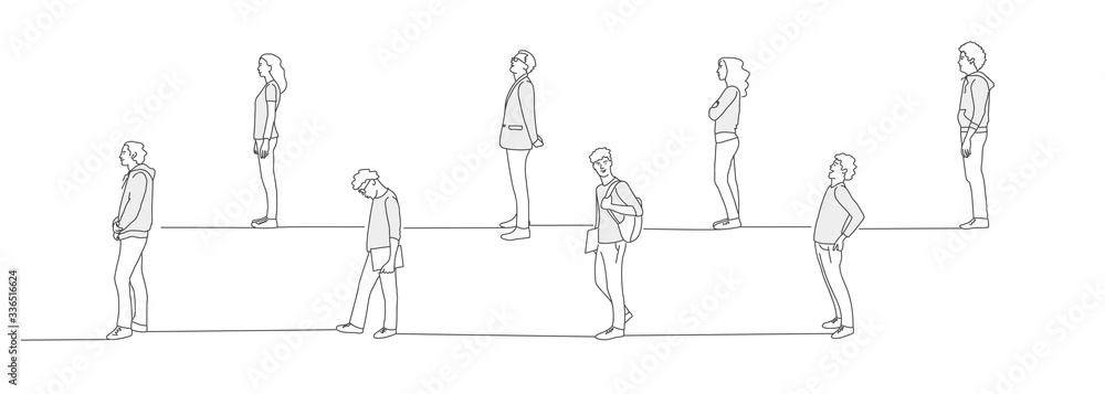 People in queue waiting for something. Keep a distance. Turn. Line ...