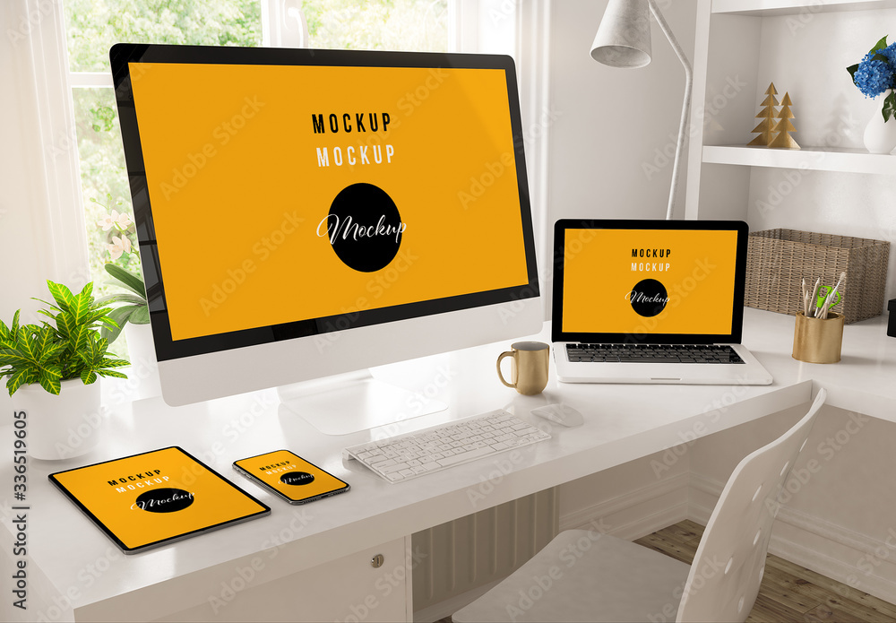 Home Desktop Devices Mockup Stock Template | Adobe Stock