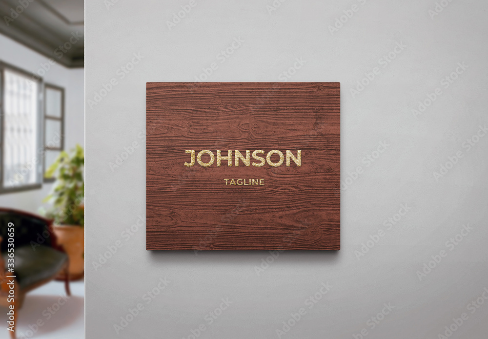 Wood and Gold Hotel Entrance Sign Mockup Stock Template | Adobe Stock
