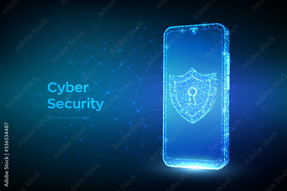 Protect and cyber security of safe concept. Abstract low polygonal ...