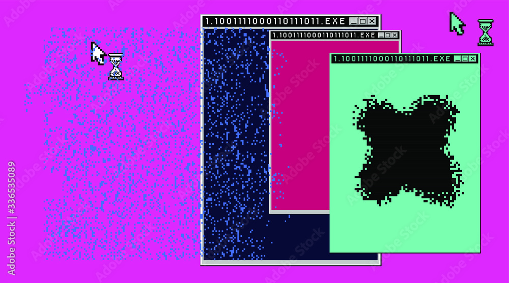 Cyberpunk style collage with glitched computer interface elements ...