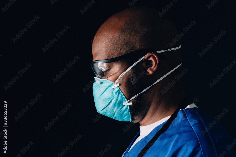 Moody portrait of medical healthcare worker wearing n95 mask Stock ...