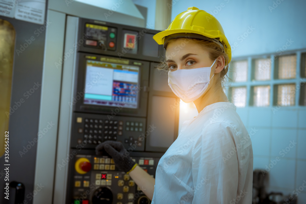 Portrait woman worker under inspection and checking production process ...