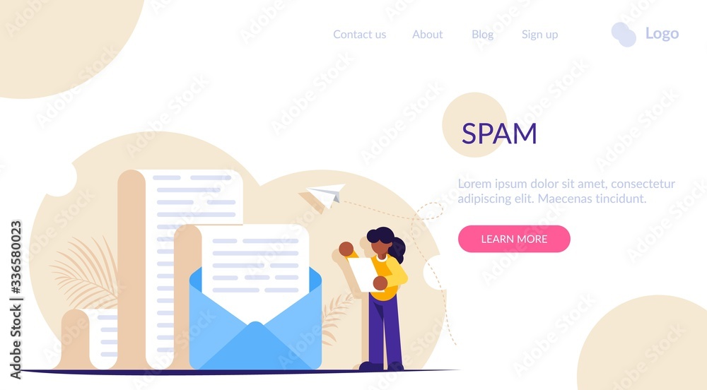 Spam or unwanted email. An envelope with a large paper document or an ...