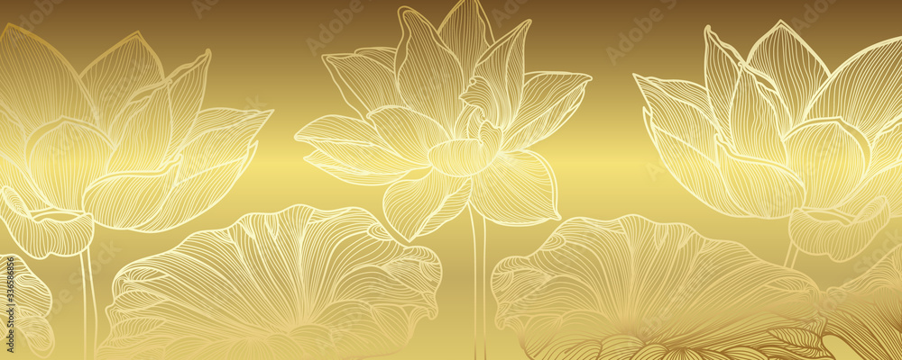 luxury lotus wallpaper design vector, lotus line arts, Golden Lotus ...