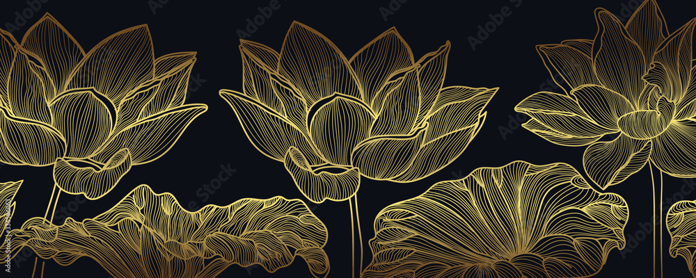 luxury lotus wallpaper design vector, lotus line arts, Golden Lotus ...