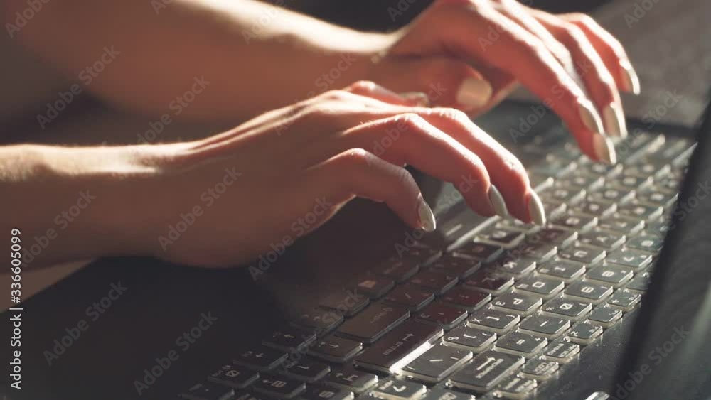 Vidéo Stock Close up. Young Caucasian girl freelancer working at a ...