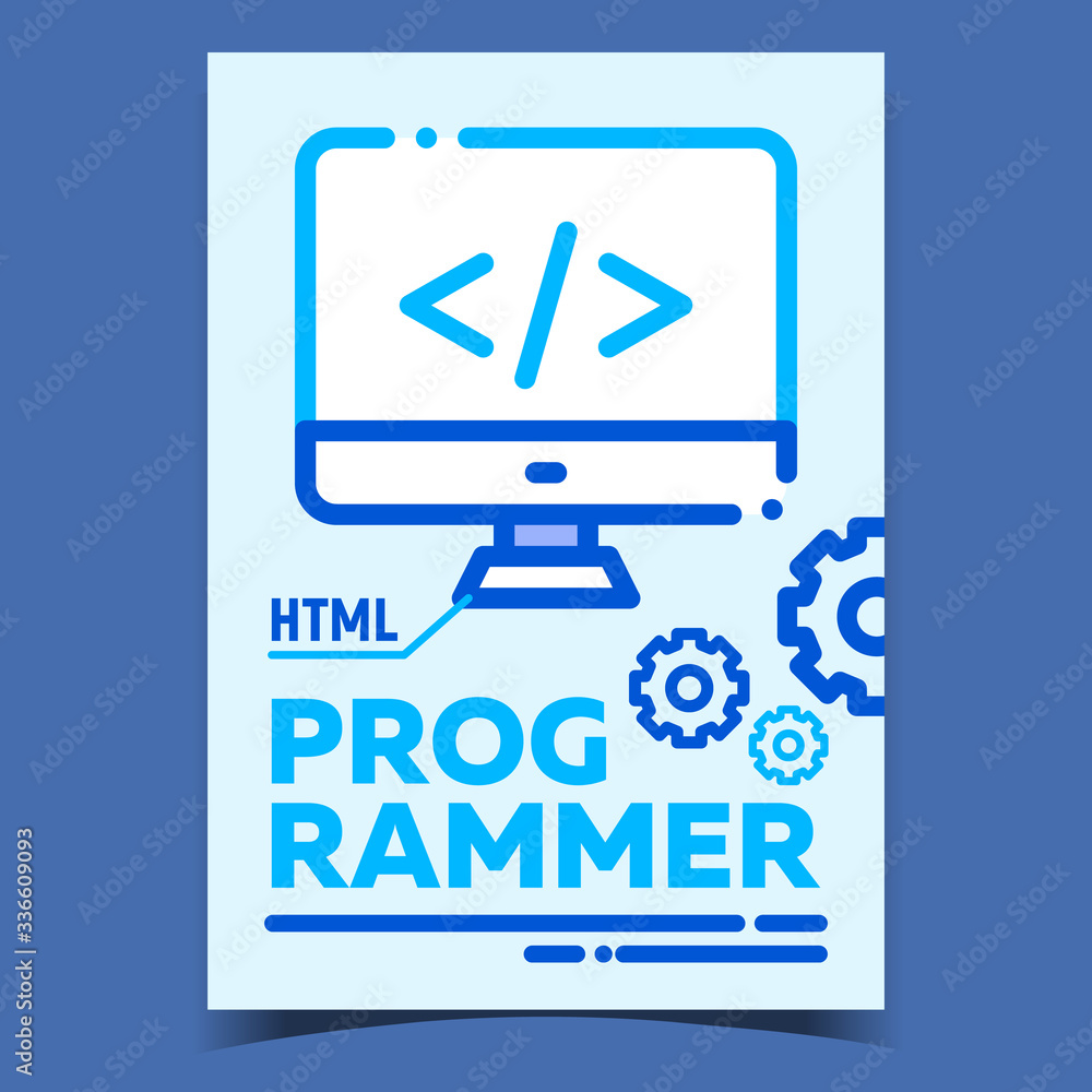 Programmer Html Code Advertising Poster Vector. Programmer Closed Teg ...
