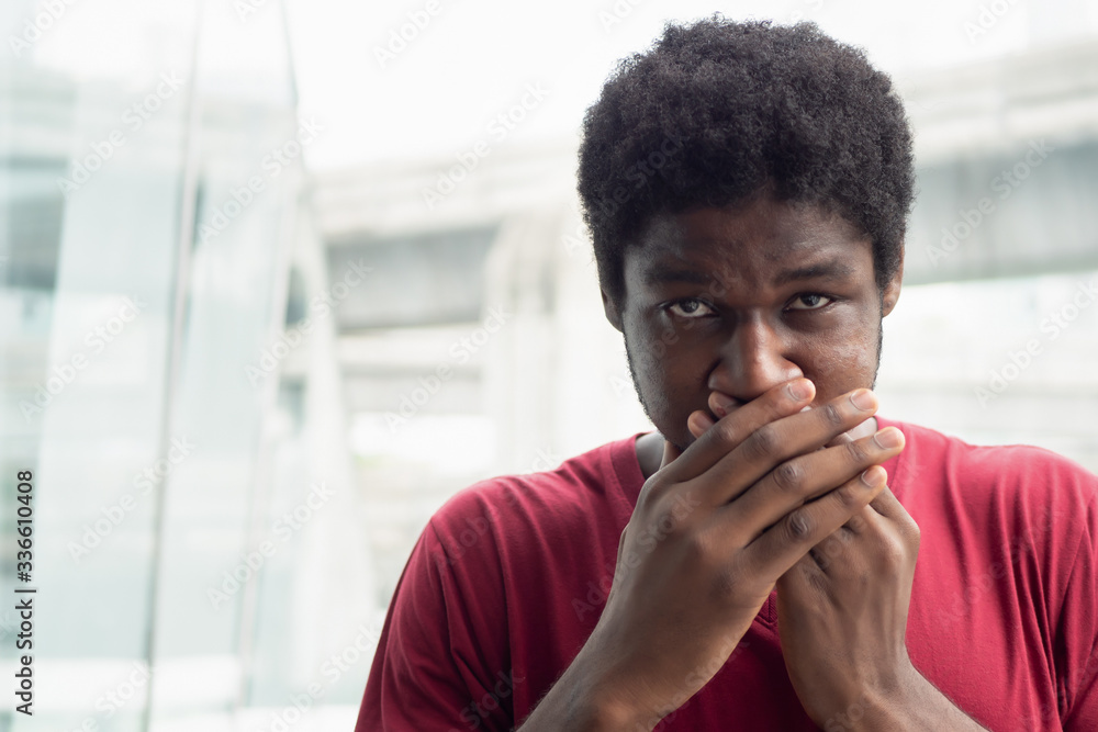 African black man covering his mouth, concept of censorship, free ...