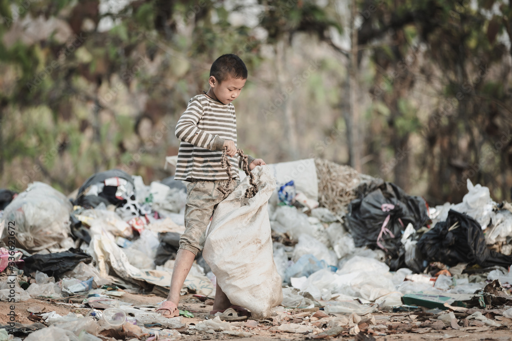 Poor children collect garbage for sale because of poverty, Junk recycle ...