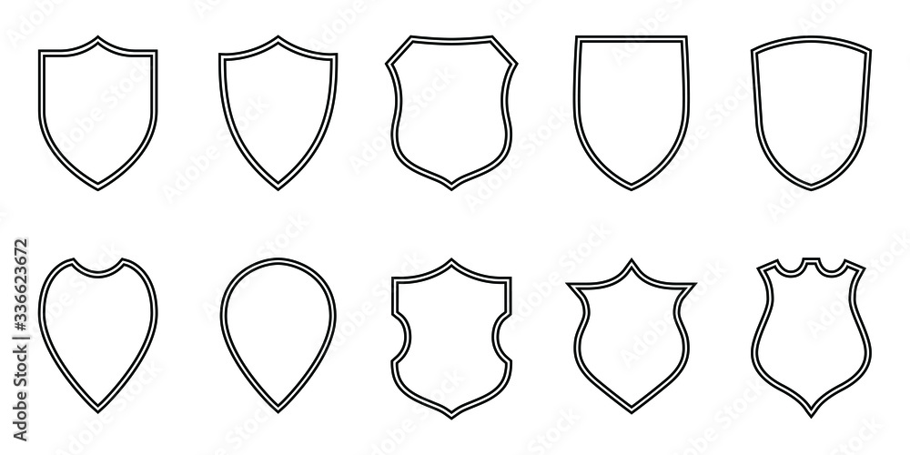 Shields Graphic Icons Set Blank Heraldic Shields Signs Isolated On