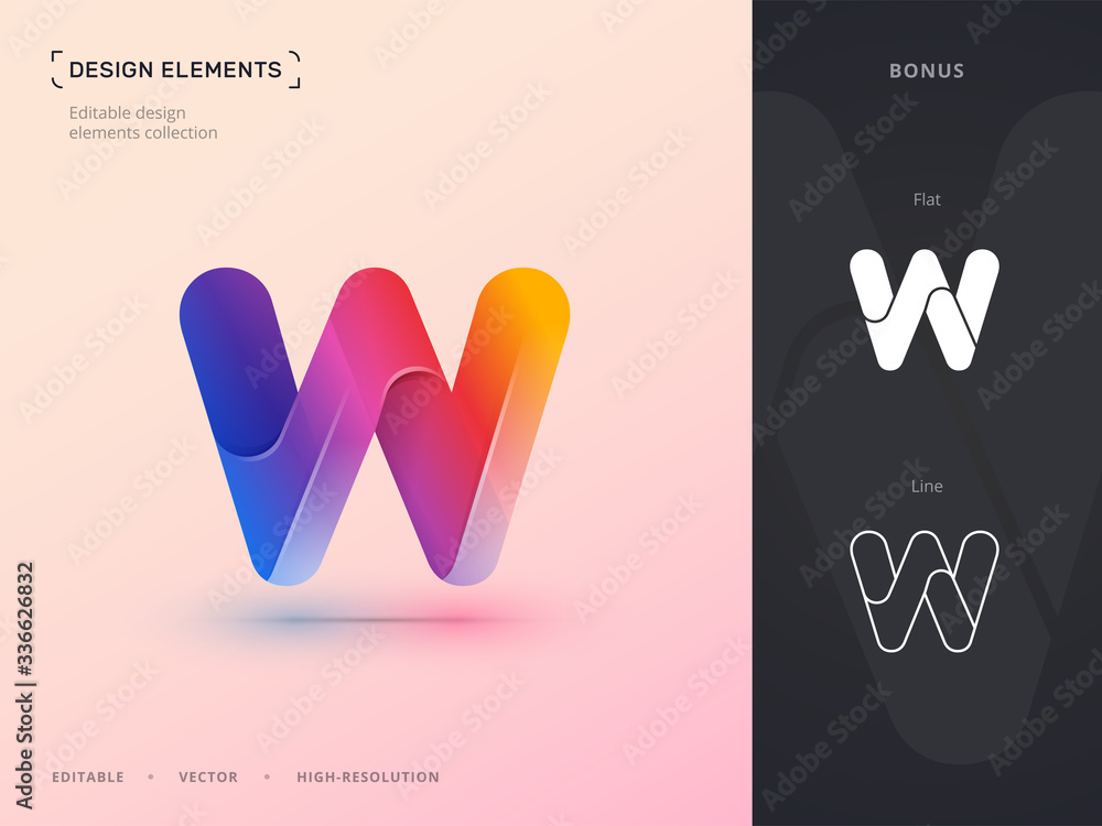 Vector abstract letter W origami style, modern flat and line art style ...