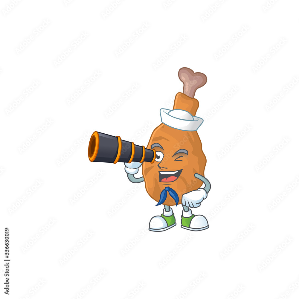 Fried chicken in Sailor cartoon character style using a binocular Stock ...