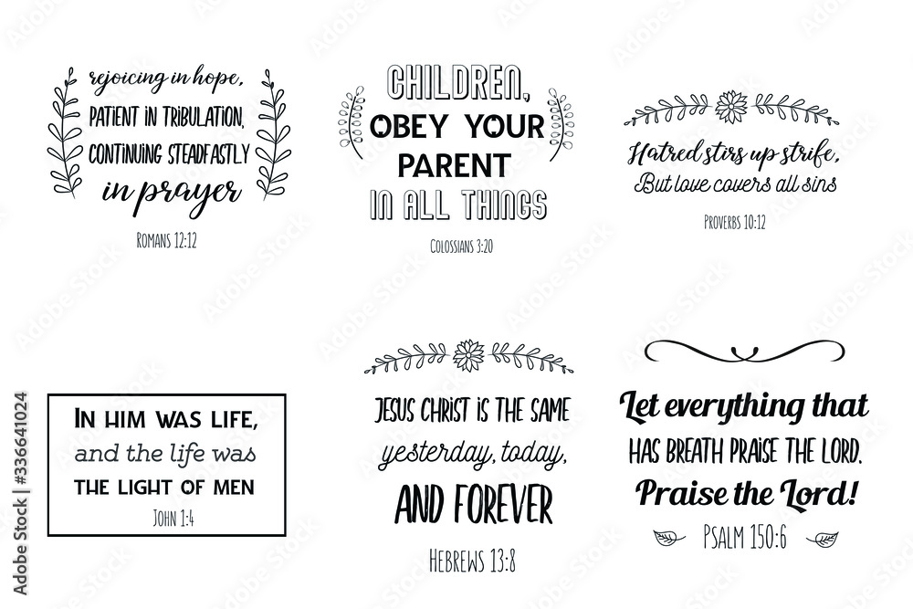 Christian quotes, Bible verses Scripture. Set of Calligraphy saying for ...