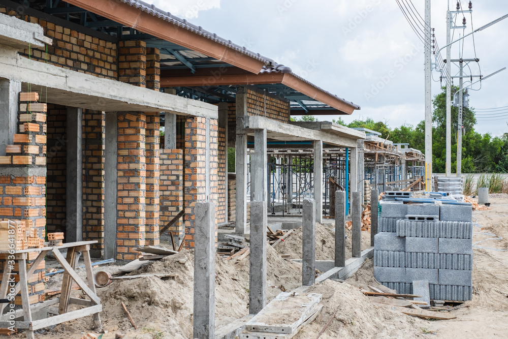 The structure progress of unfinished single one storey house in housing ...