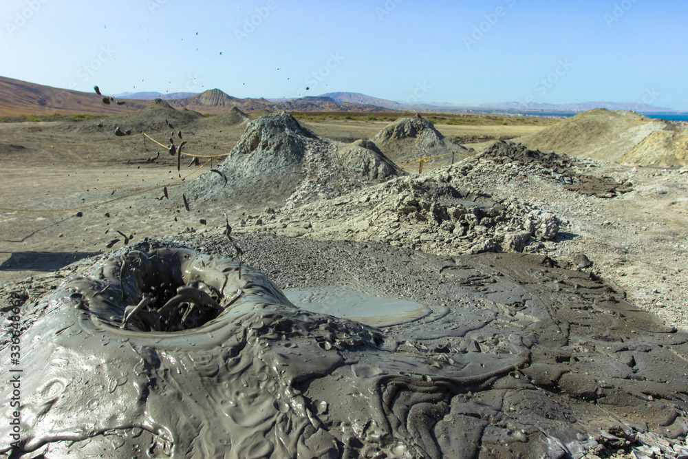 Mud volcanoes of Gobustan. Active volcanoes. Valley of craters and ...