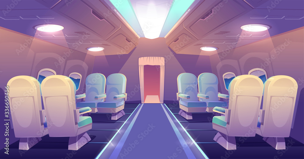 Business class in plane empty interior. Private jet or luxury airplane ...