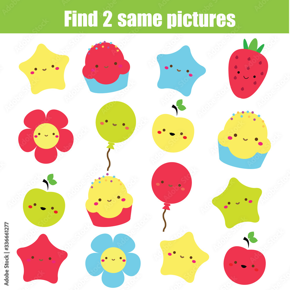 children educational game. Find the same pictures of cute symbols. fun ...
