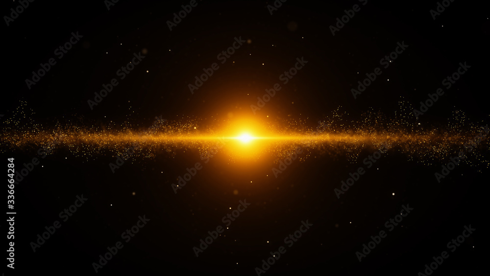 gold particles flare abstract background with shining golden big bang ...