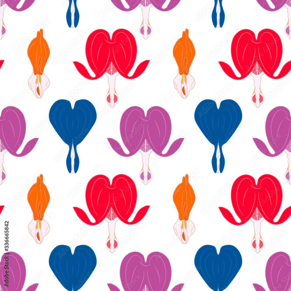 Asian bleeding heart flower in different colors seamless pattern ...
