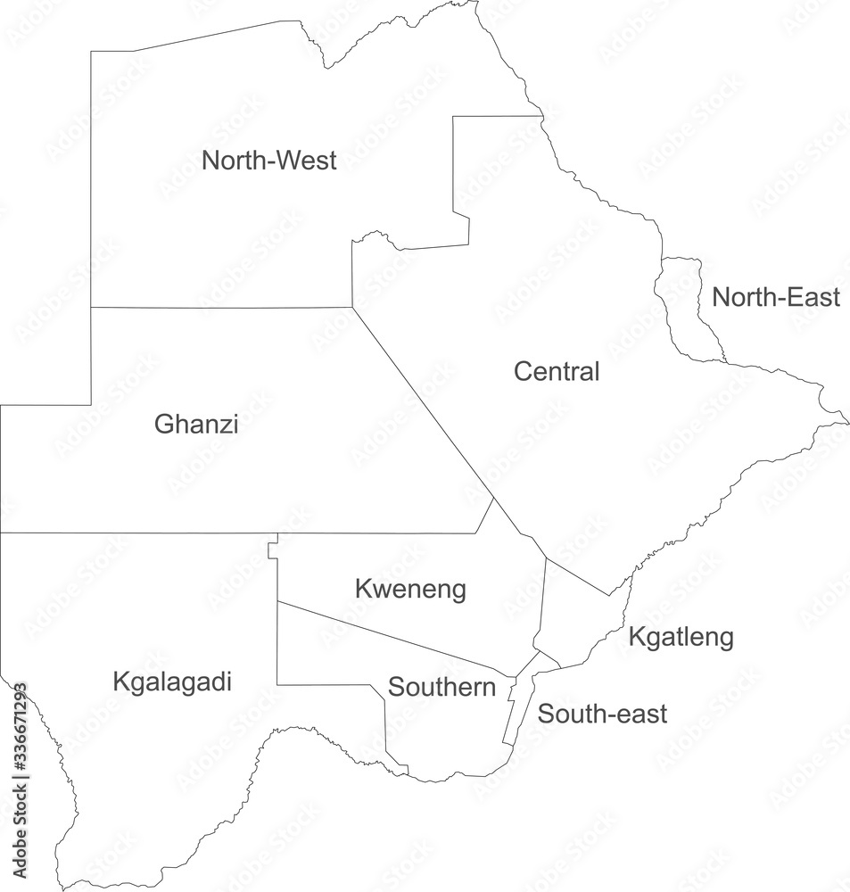 Botswana political map with name labels on white background. Perfect ...