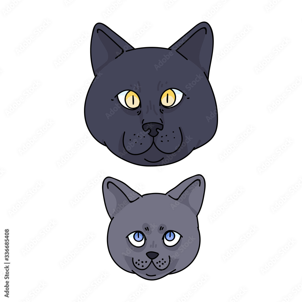 Cute cartoon British shorthair cat and kitten face vector clipart ...