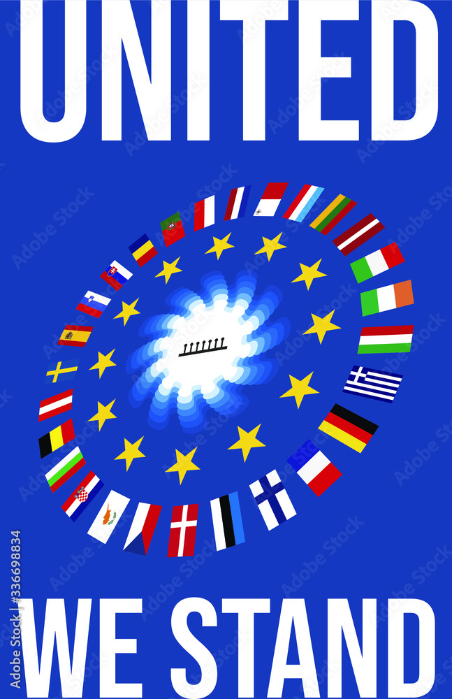 United we stand. Flags of European Union member countries in a circle ...