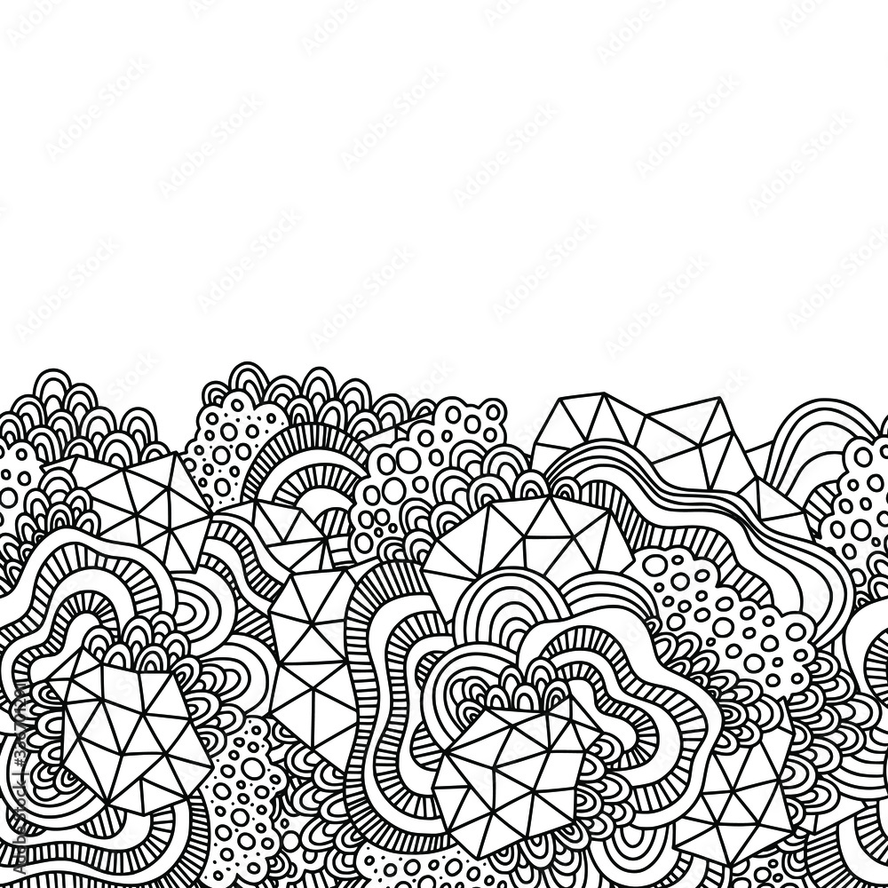 Abstract zentangle style seamless hand drawn border. Wavy doodle frame ...