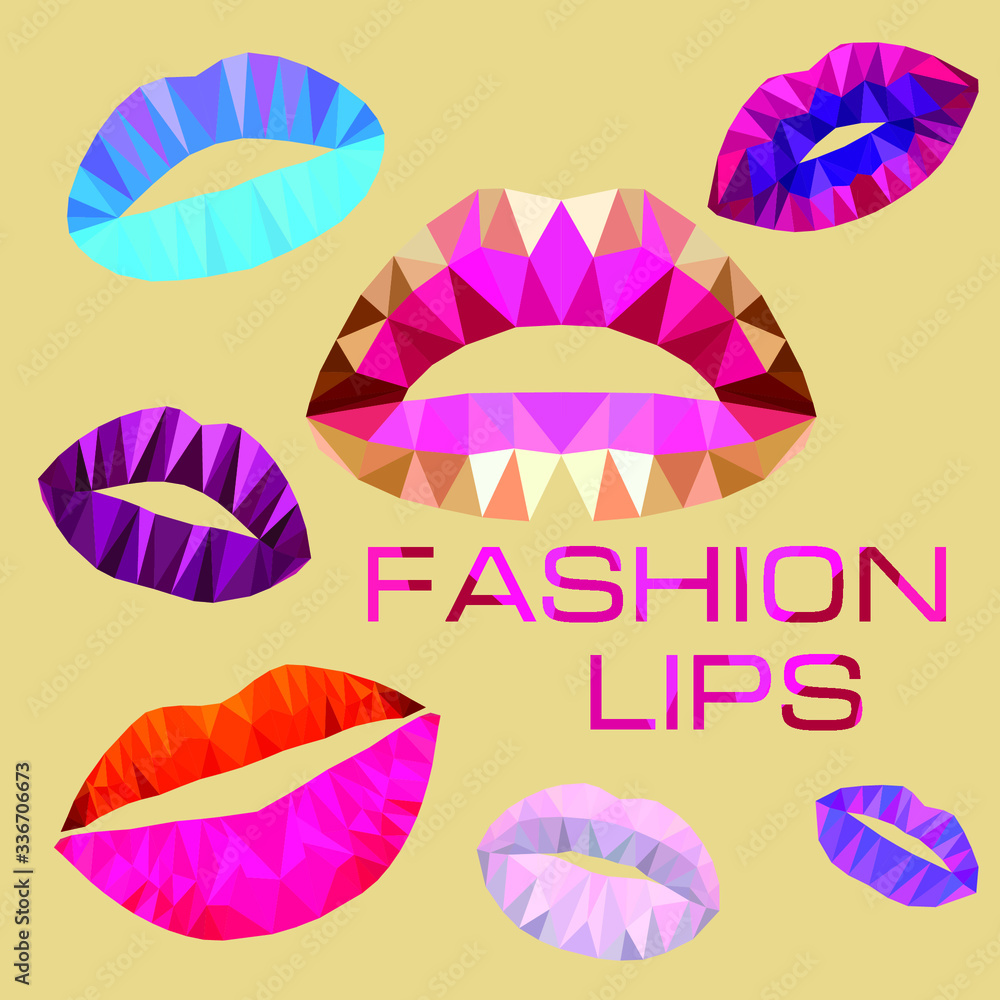 Vector illustration: multi-colored lips from triangles of different ...