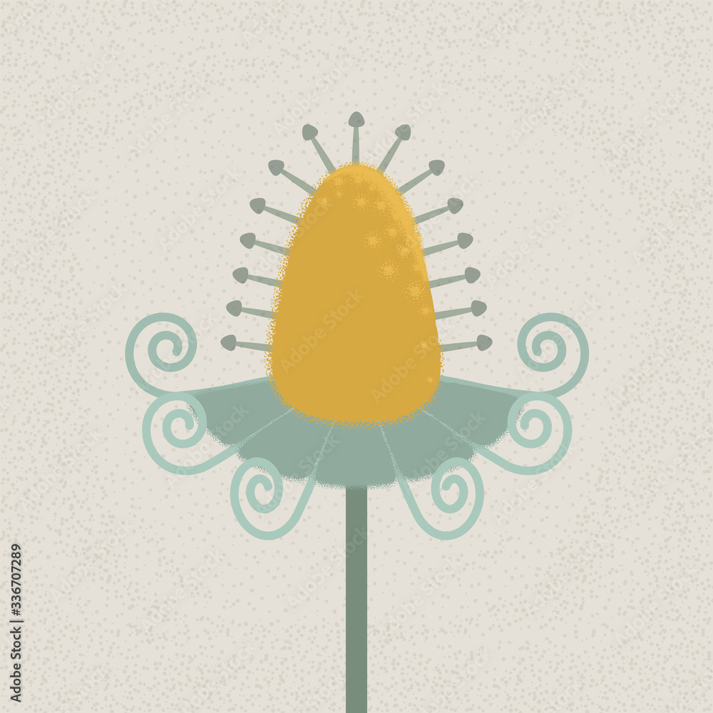Strange flower. Vector drawing of a flower with grain and noise texture ...