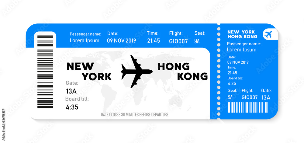Realistic airline ticket design with passenger name. Vector ...