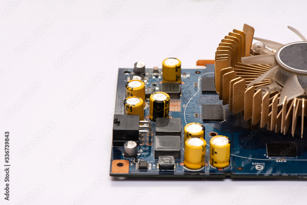 Electronic circuit and cooling fin at computer video card. Equipment ...