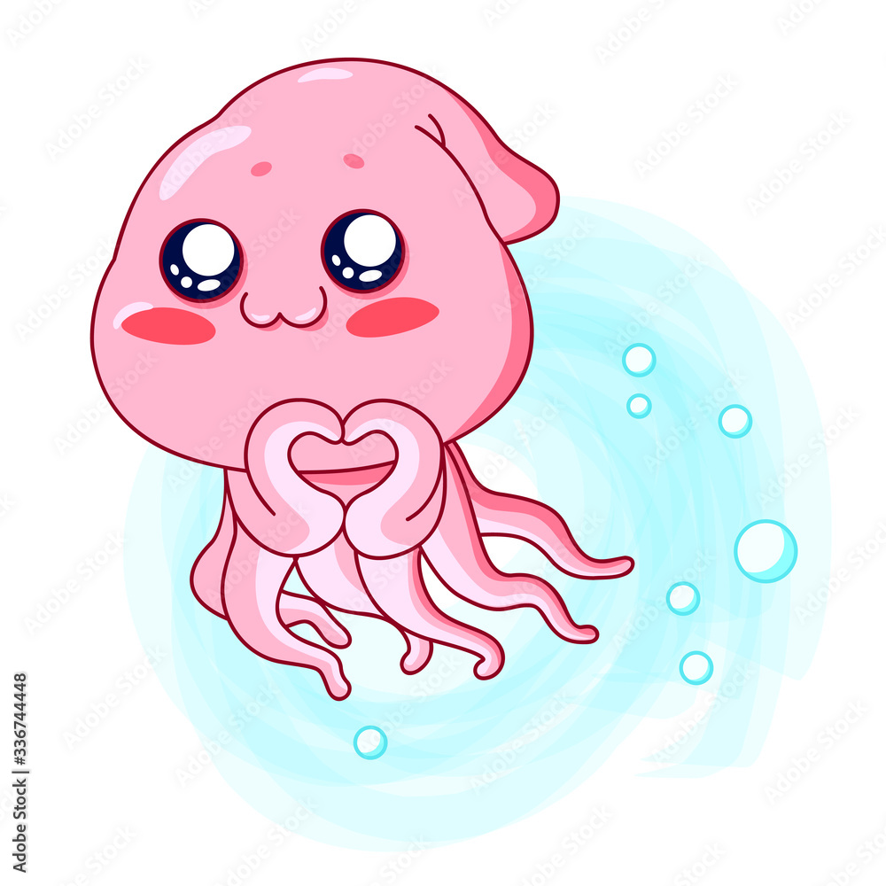 Pink octopus. Vector illustration kawaii cute style. Stock Vector ...