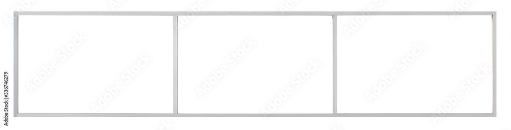 Long aluminium window isolated on white background, real interior top ...